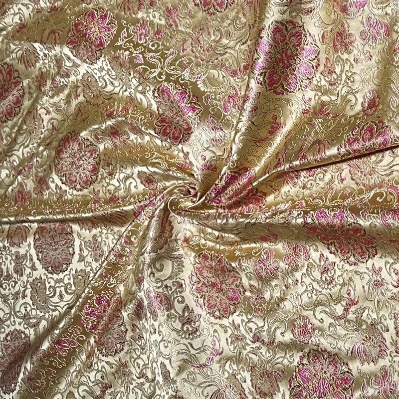 Embroidered Gold Brocade – Floral Jacquard Fabric – Ovoin