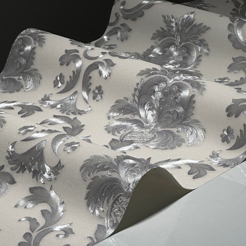 Embossed Damask Wallpaper – Silver White Textured Wallcovering for ...